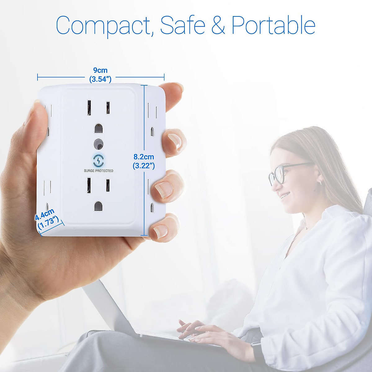 Unidapt Multi Plug 6 Outlet Extender, 2 Pack Surge Protector Wall Splitter, 1800J Power Strip 3 Side Wide Spaced Adapter Multiple Charger Expander, Mountable Wall Tap for Office Home Travel ETL Listed