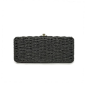 Handwoven Rattan Bag, Natural & Elegant Vintage Purse Bag Beach Sea Handbag Holiday Bag Casual Handbag (Black)