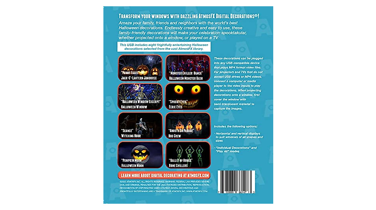 AtmosFX Halloween USB Decoration – 8 Spooky Video Effects