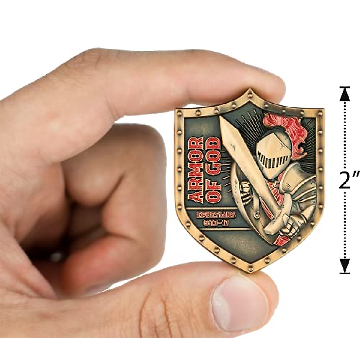 Armor of God Challenge Coin Bulk Pack of 10, Commemorative Military Souvenir Coins for Collectors, Knight Templar Shield Religious Pocket Prayer Token of Faith for Army, Navy, & Marine Veterans