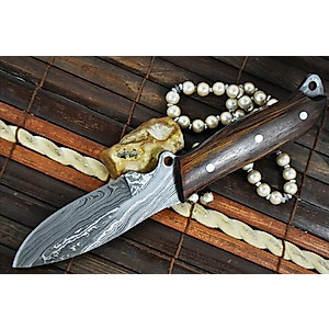 Perkin - Custom Handmade Damascus Hunting Knife - Beautiful Camping Knife - Full Tang