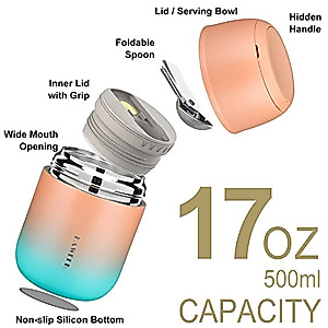 HAWEEK Insulated Food Container 17 oz Soup Thermo for Hot Food Adults, Stainless Steel Vacuum Lunch Box with Folding Spoon, Adult Kids Thermo Portable with Handle for School, Office, Outdoor