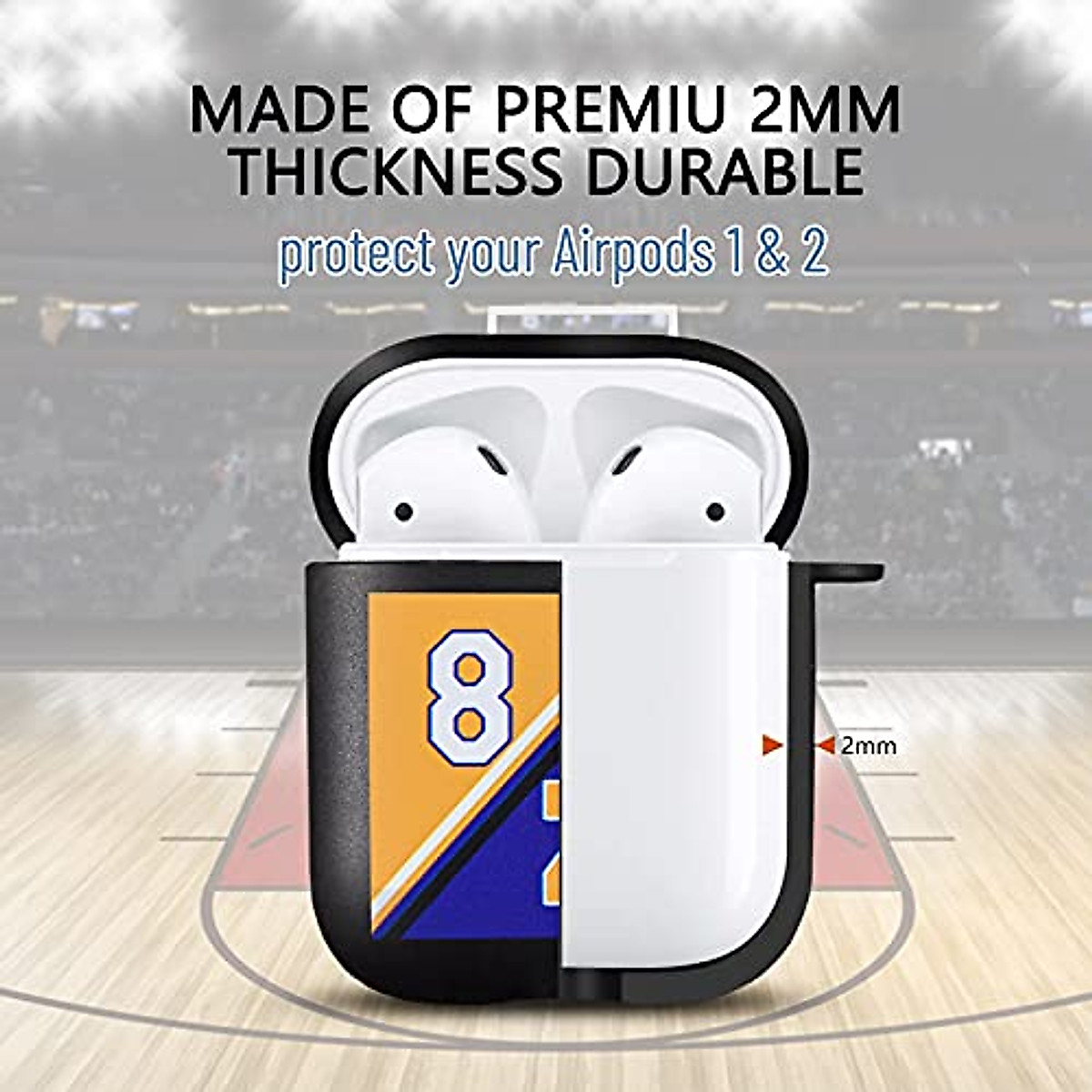Basketball Headphone case Compatible with Airpods 2&1 Cover [8/24] Basketball Jersey Unique Design Mamba Spirit with Keychain Soft Skin Black Protective Case for Fans Boys Girls Teen