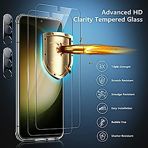 SPIDERCASE for Galaxy S23 Case, [10 FT Military Grade Drop Protection] [Crystal Clear], 2 Pack [Tempered Glass Screen Protector+Camera Lens Protector] [Not Yellowing] Slim Case, Clear