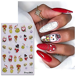 JMEOWIO 6 Sheets Christmas Nail Art Stickers Decals Self-Adhesive Pegatinas Uñas Snowflake Santa Snowman Xmas Winter Holiday Nail Supplies Nail Art Design Decoration Accessories
