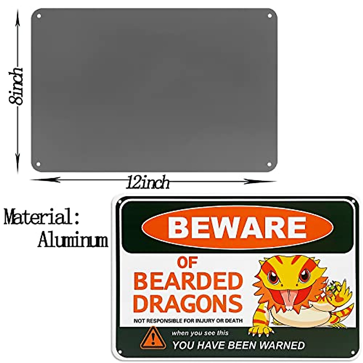 LSTAMOY Bearded Dragons Sign, Bearded Dragon Tank Accessories, Cute Bearded Dragon Decor for cage Bed Food Leash Costume Clothes Toys Gifts - 8 * 12inch-Aluminum