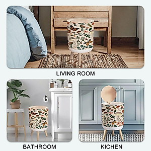 hgsschrek Small Trash Can with Lid Seamless Natural Pattern Forest Mushrooms Insects Drawn 1.8 Gallon/7L Garbage Can Waste Bin with Pop-Up Lid Wood Legs Wastebasket for Bathroom Kitchen Bedroom