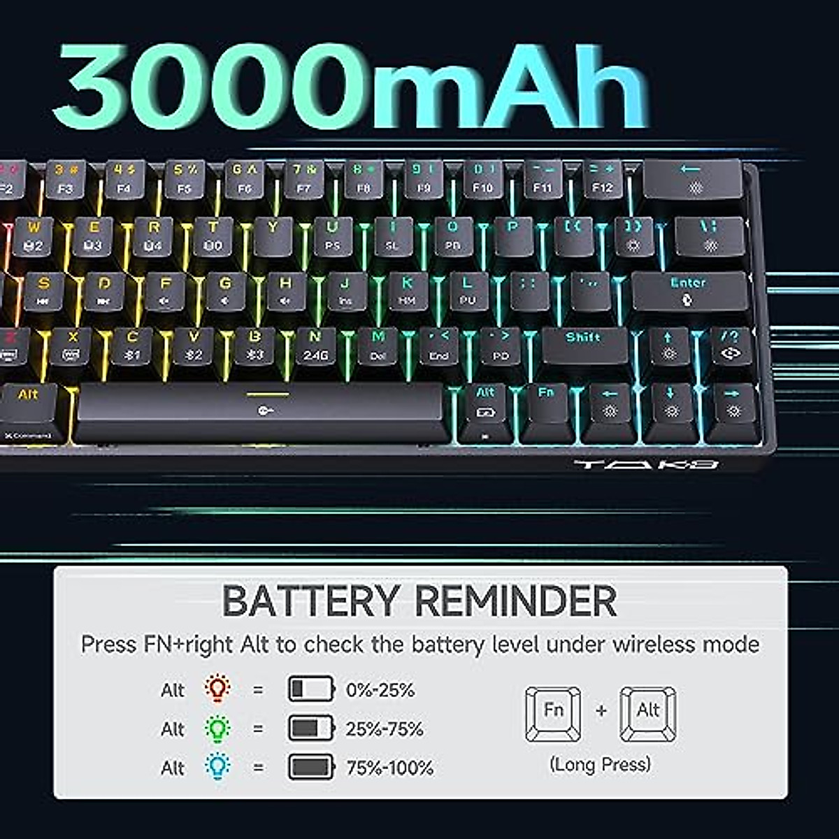 DIERYA T63 60% Wireless Mechanical Gaming Keyboard, Bluetooth/2.4G/Wired RGB Backlit Ultra-Compact 63 Keys Keyboard for PC/Mac Gamer, Typist, Traveler with Blue Switch-Black