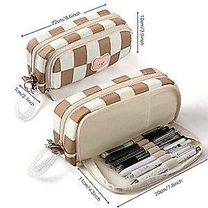 Joyask Large Capacity Canvas Pouch Storage Bag with Removable Spring Strap Checkerboard Plaid for Office Work Art (Brown White Plaid)