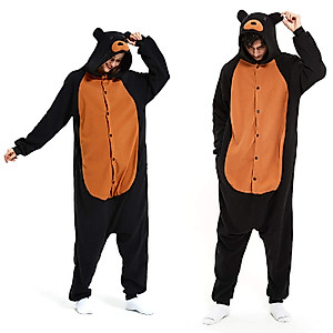 III HHONS Onesie Black Bear Adult Women/Men Animal Costume Halloween Cosplay Sleepwear Onesies Christmas for Teen
