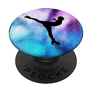 Figure Skater Black Silhouette on Watercolor Background PopSockets PopGrip: Swappable Grip for Phones & Tablets