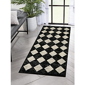 Lahome Washable Black and White Kitchen Runner Rug, 2x5 Soft Non Slip Laundry Room Rug Bathroom Runner Rugs with Rubber Backing, Moroccan Trellis Kid Pet Friendly Carpet Runner for Entryway Bedside