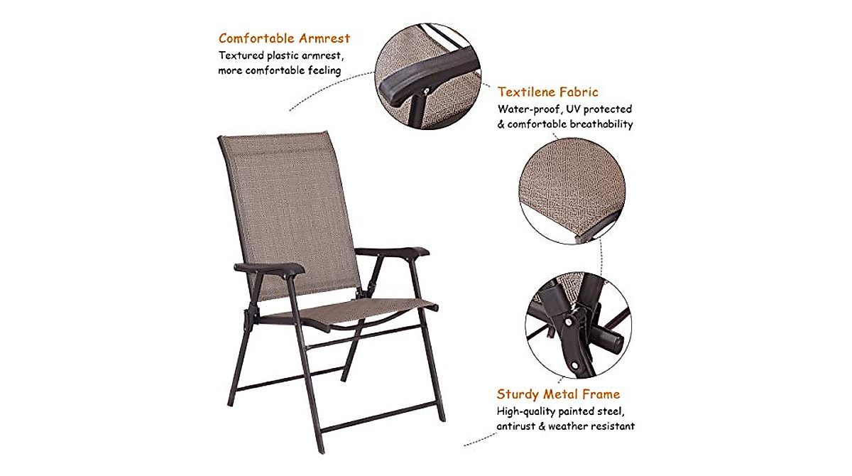 GOFLAME Patio Chairs Folding Sling Back Chairs, Portable Furniture ...