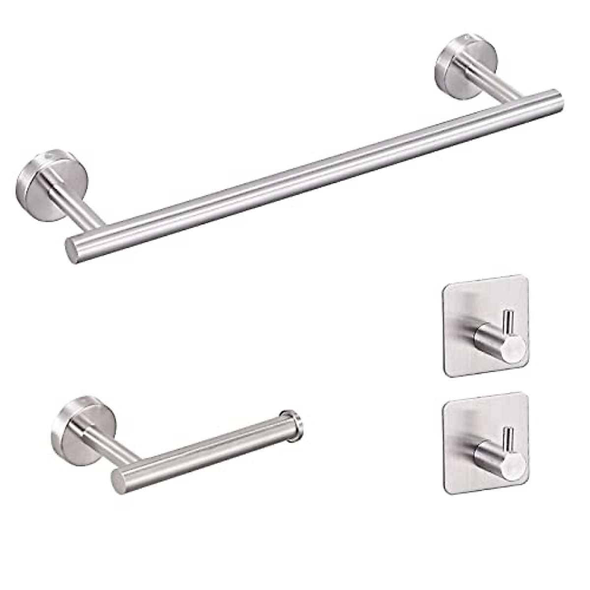Bathroom Hardware Set, 4 PCS Brushed Nickel Bathroom Towel Rack Set, Include 16 inch Hand Towel Bar, Toilet Paper Holder, 2 Adhesive Towel Robe Hooks, Stainless Steel Bathroom Accessories Set