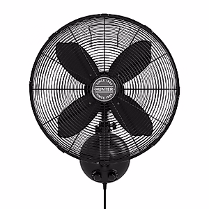 Hunter Fan Company Classic 16 in. 3 Speed Wall Fan in Matte Black with Oscillation and Adjustable Head