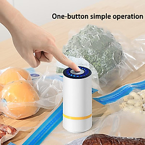 Mini Vacuum Sealer Machine, with Three Sizes Sous Vide Reusable Bags, Rechargeable Small Size Electric Pump, Vacuum Bags for Storage and Home Use, Keep Food Fresh, Travel Space Saver (White)