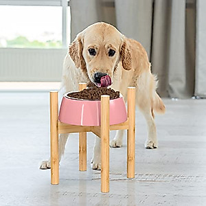 Tall Elevated Stand Raised Dog Bowl for Large Dogs 8-inch Single Dog Food and Water Bowl Stand Bamboo Dog Food Bowls Slow Feeder Stand
