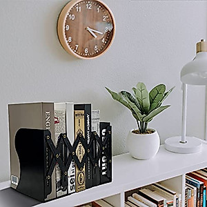 KIROYAL Adjustable Bookends Non Skid Decorative Bookends,Metal Bookends for Heavy Books,Bookshelf Organizer Holder for Books and Magazines for Desk