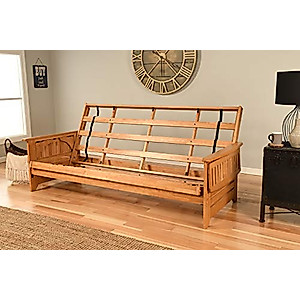 Kodiak Furniture Phoenix Queen Size Futon Set in Butternut Finish, Suede Black Mattress