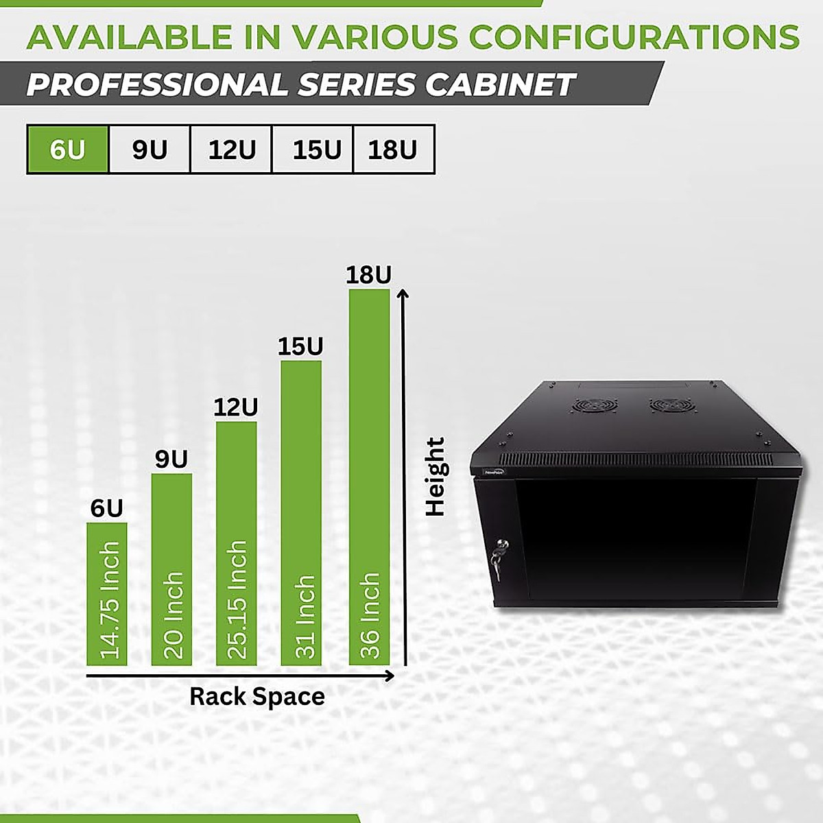 NavePoint 6U Server Rack Enclosure - 23.6” Deep, 6U Wall Mount Network Cabinet with Locking Glass Door for 19” IT Equipment, 6U Network Rack with 2 Fans, Removable Side Panels, Black