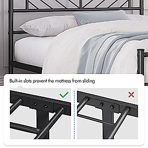 Yaheetech Queen Size Platform Bed Frame with Arrow Design Headboard, 13 Inches Metal Mattress Foundation for Storage, No Box Spring Needed, Easy Assembly, Modern, Black