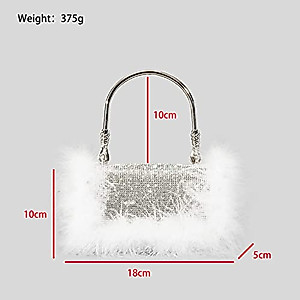 Ladies Ostrich Feather Rhinestone Tote Bag,Shiny High-End Mink Fur Full Diamond Shoulder Messenger Bag For Party Wedding. (Purple,One size)