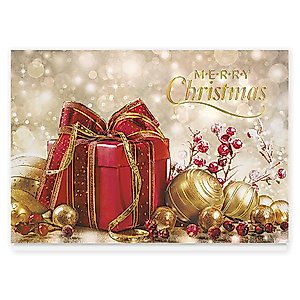The Gallery Collection, 25 Personalized Christmas Cards with Foil-Lined Envelopes (Christmas Display), For Business or Consumer