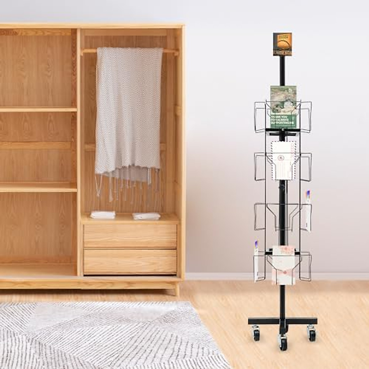 HuaShuani 16 Pockets Greeting Card Rack, Postcard Rotating Display Metal Stand, Pocket Rotating Holder, Suitable for Gift Shops, Craft shows and Supermarkets