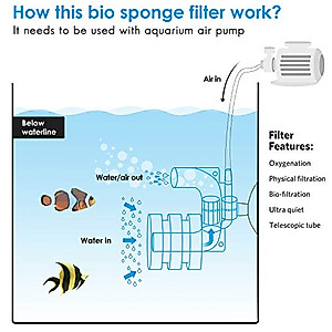 capetsma Nano Aquarium Filter Sponge Fish Tank Filter, Ultra Quiet Sponge Filter Worked with Aquarium Air Pump, Include Spare Sponge and Bio Balls.