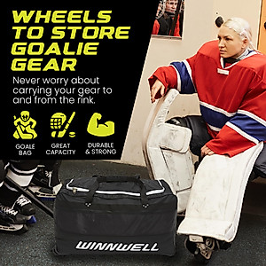 Winnwell Hockey Wheel Goalie Bag - Large Equipment Bag with Wheels to Store Goalie Gear - Made for Ice & Field Hockey Goalies - Junior