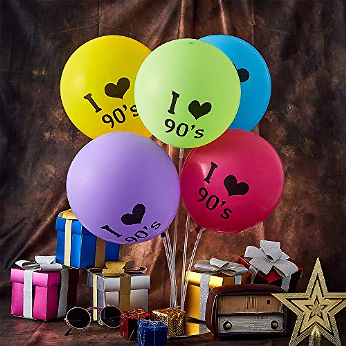 30 Pcs I Love 90s Balloons & Gold Ribbons | Throwback Party Decor