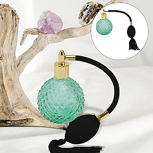 HEALLILY Crystal Vintage Perfume Bottle 100ml Refillable Perfume Spray Bottle with Long Tassel Air Bag Clear Empty Glass Container for Women Girls Green