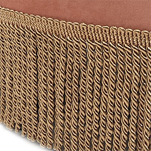 Jennifer Taylor Home Yolanda Upholstered Round Accent Ottoman, Peach Orange Velvet with Gold Trim