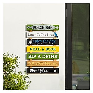 Glitzhome 36.25" H Rustic Wall Art, Oversized Wooden Slats Porch Rules Sign Hanging Home Decor Multicolor