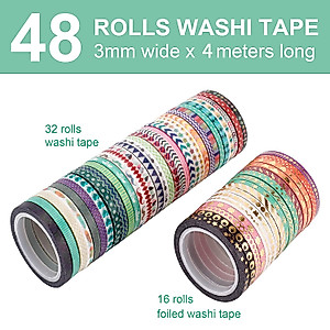 NANYNNU Cute 48 Rolls Washi Tape Set,Foil Gold Thin Decorative Masking Washi Tapes,3MM Wide DIY Paper Tape for DIY Craft Scrapbooking Gift Wrapping Planner