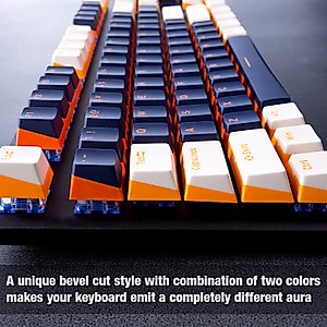 GUNMJO PBT Doubleshot Keycaps for Gaming Keyboard with Cherry MX Switches, OEM Profile 112 Keys with 6.25U Space Bar, Bevel Cut Keycaps for Mechanical Keyboard, Blue/White with Orange Bottom