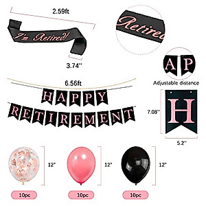 Retirement Party Decorations for Women, Rose Gold Happy Retirement Banner Retired Sash Paper Pom Poms Confetti Balloons Set Retirement Decorations Party Supplies