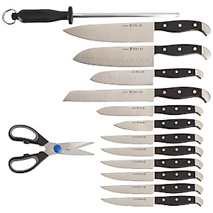 HENCKELS Premium Quality 15-Piece Knife Set with Block + KitchenIQ 50009 Edge Grip 2-Stage Knife Sharpener