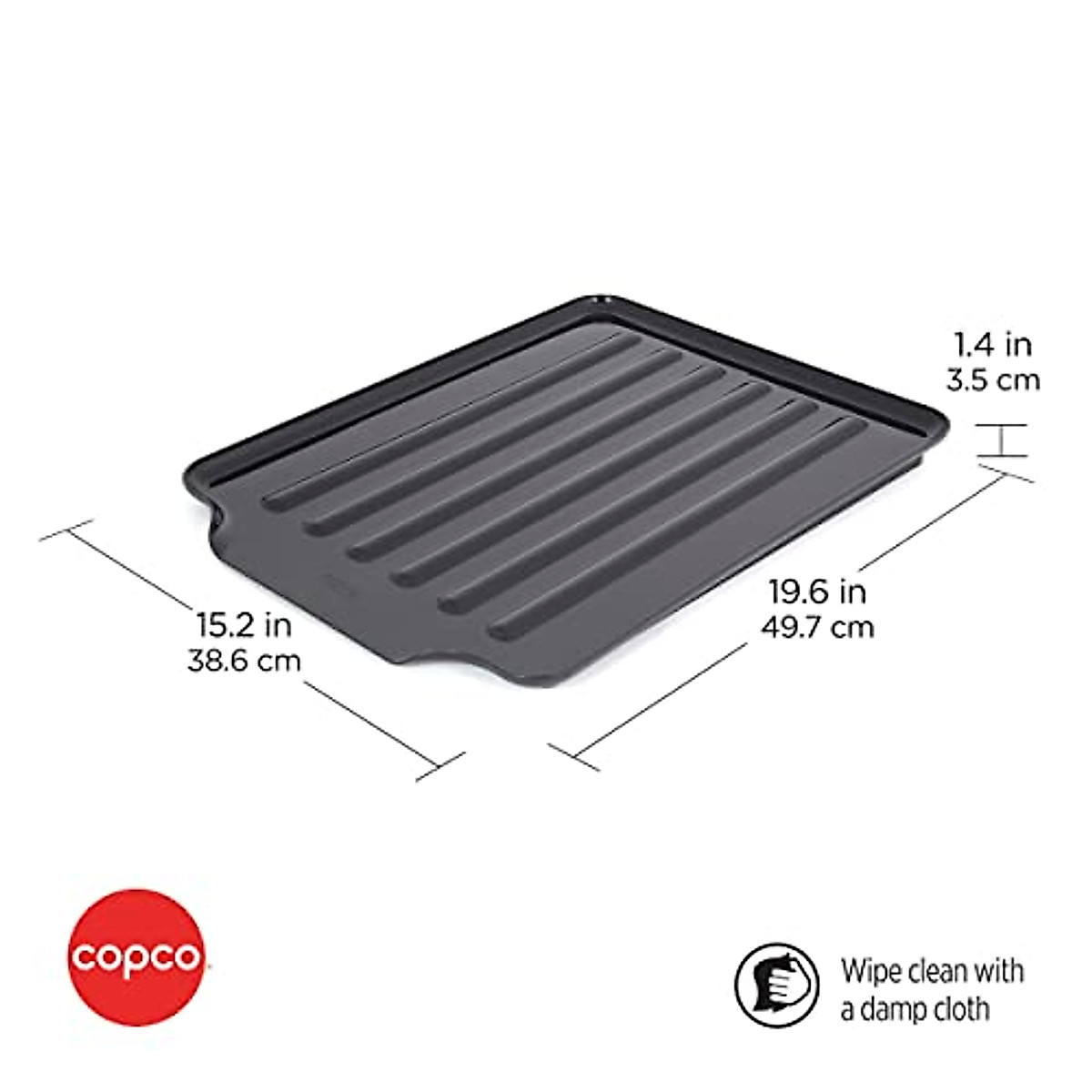 Copco Large Black Drain Board Fits Under Any Large Dish Rack to Catch Water or for Larger Pots Alone, Angled Base Allows for Self Draining with Raised Ribs to Prevent Water from Puddling
