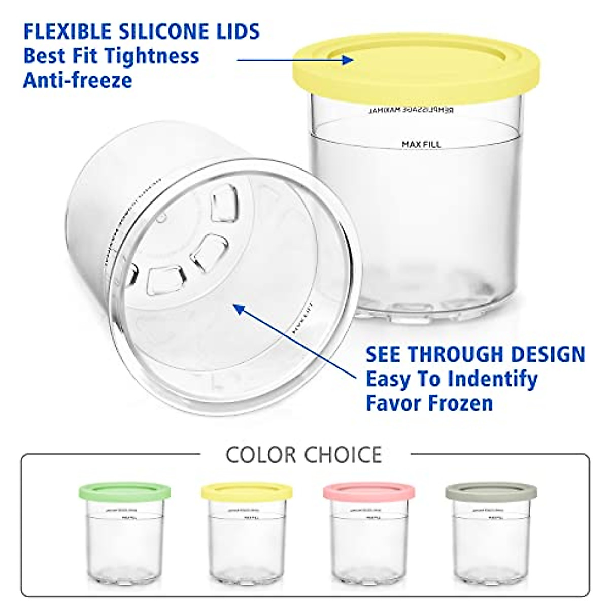 LOMILD 16oz. Extra Pint Containers, Replacement for Ninja Creami Pints And Lids-4 pack, Compatible with NC299AMZ NC301 NC300 Series, Dishwasher Safe & BPA-Free, Clear