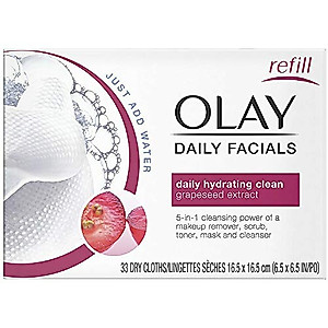 OLAY Daily Facial Hydrating Cleansing Cloths with Grapeseed Extract, Makeup Remover 33 ea (Pack of 2)