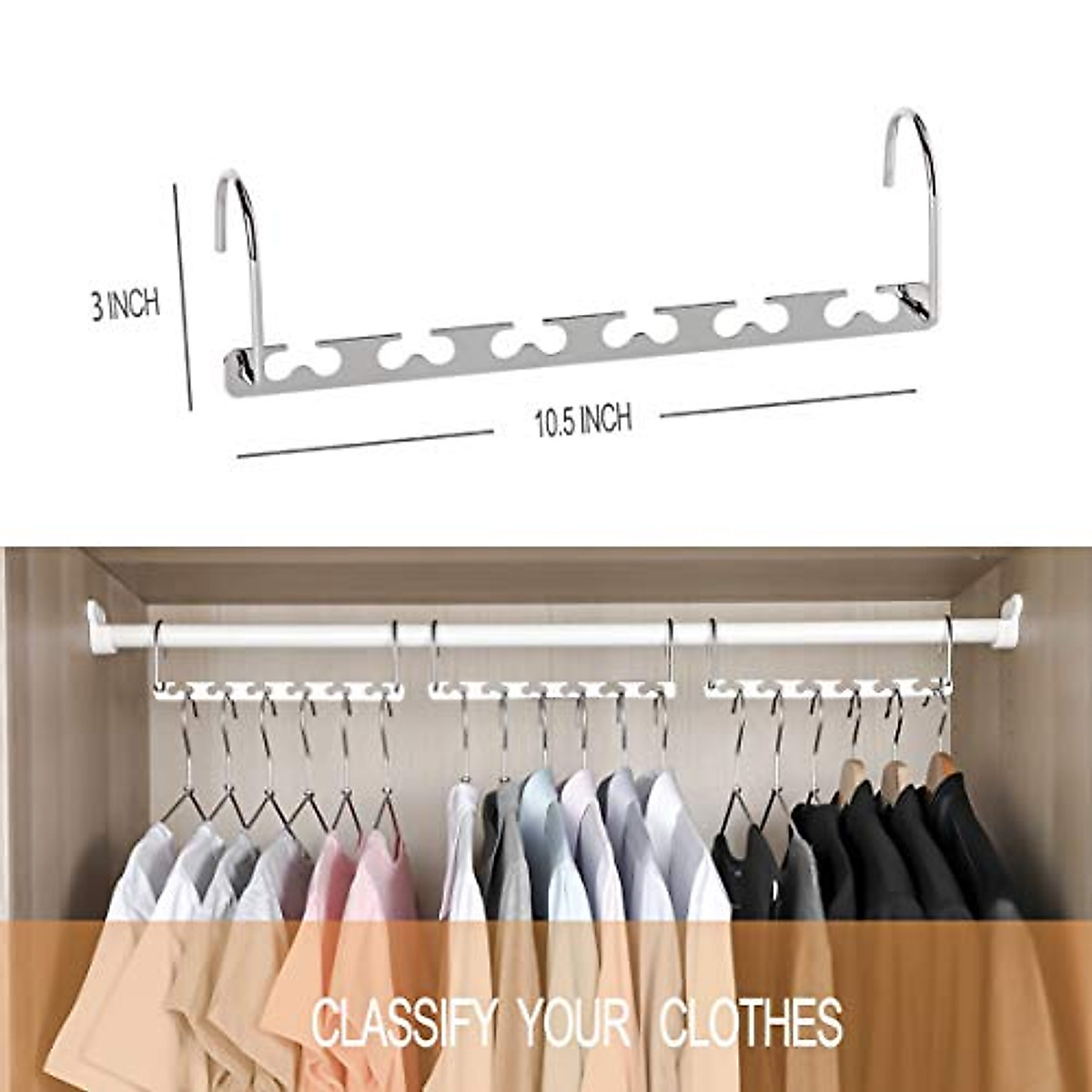 KLEVERISE 4 Pack Metal Space Saving Hangers - Magic Cascading Hanging Hangers Stainless Steel Clothes Hangers - Clothing Closet Space Saver Storage Organizers
