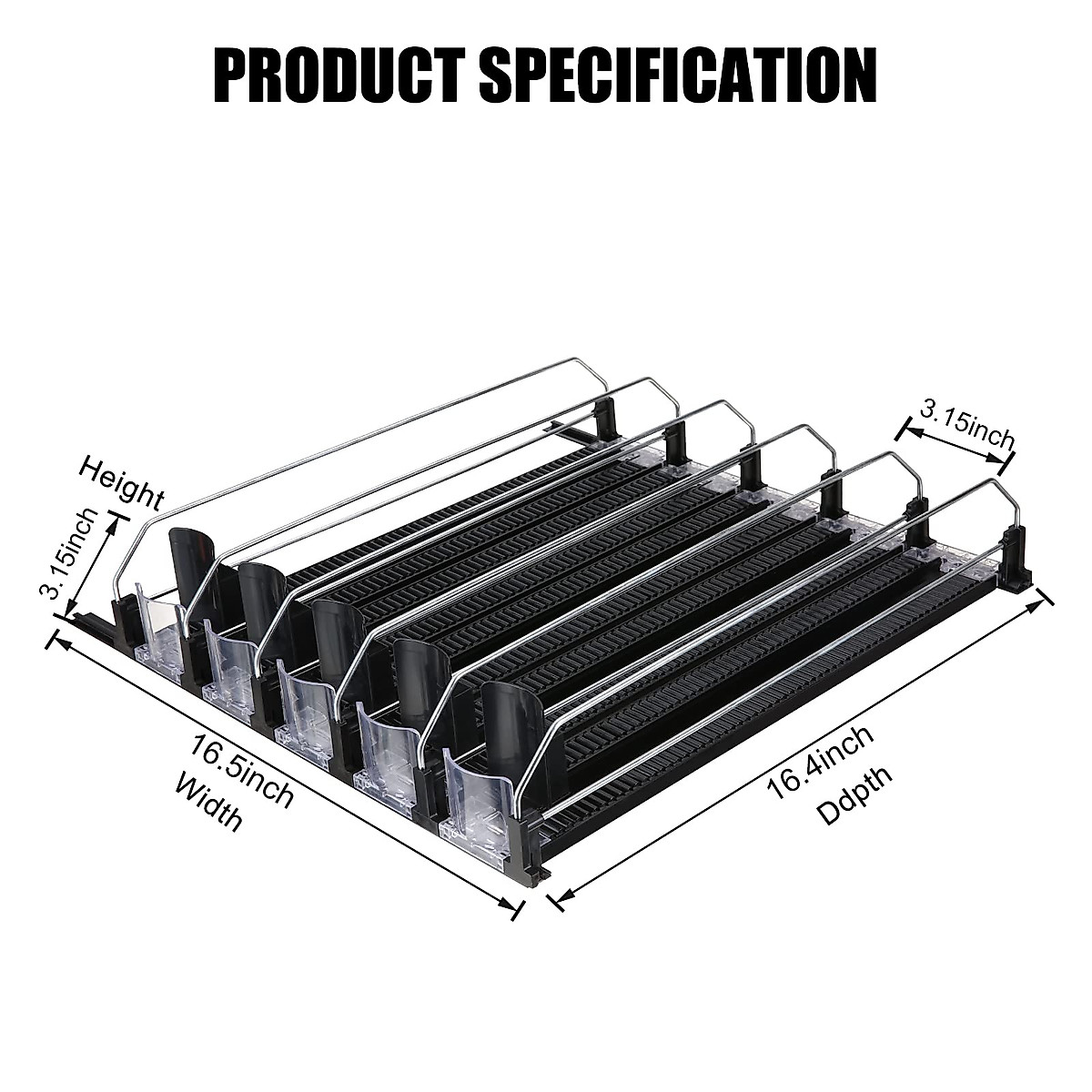 ONCHSH Drink Dispenser for Fridge With Latest Jar Opener Bottle Opener,Automatic Pusher Glide Soda Can Drink Organizer for Refrigerator,Width Ajustable Beverage Self-Pushing-（5，41cm）