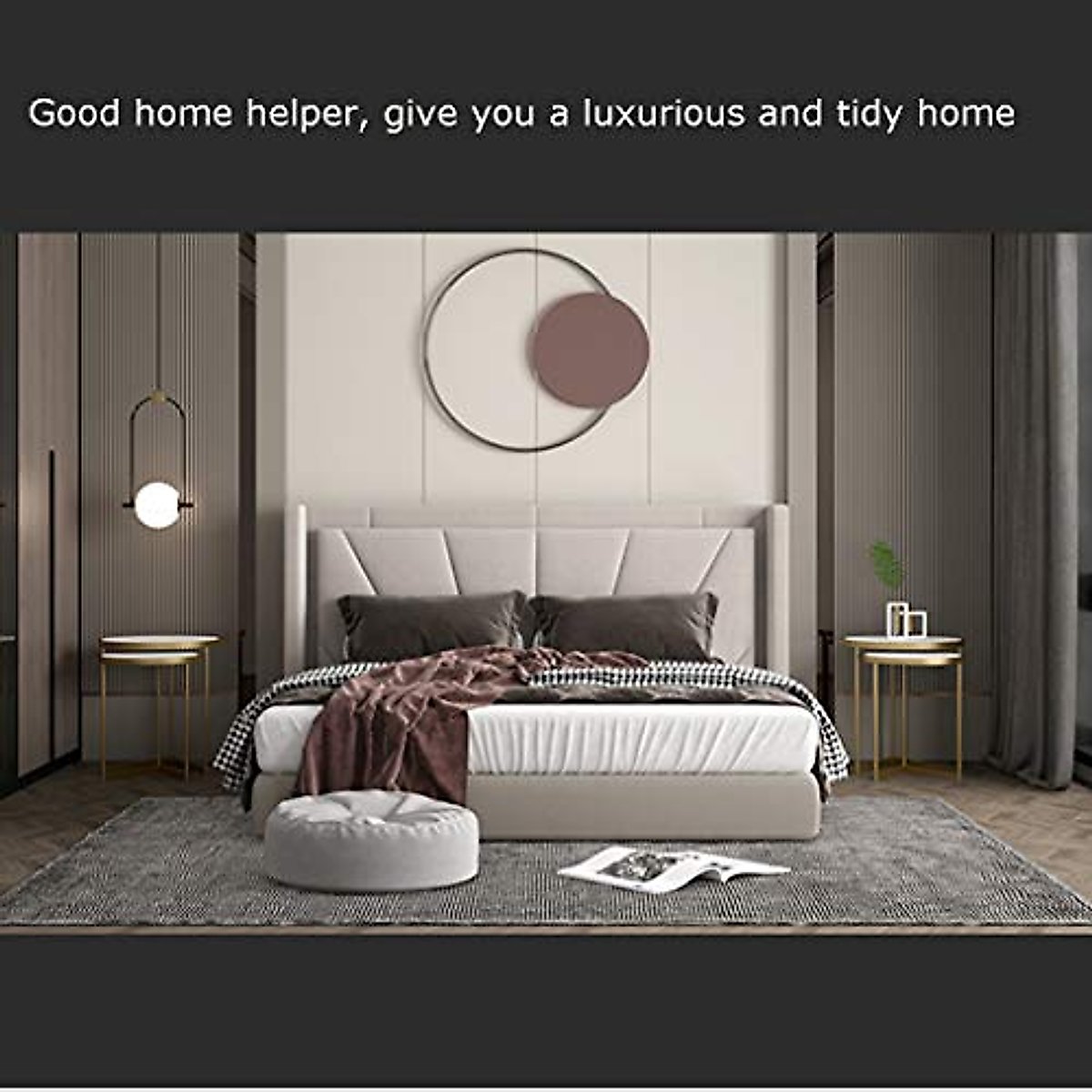 Modern Round Nesting Coffee Table Set with 2 Side Tables, Metal Frame Slate Table Top Sofa Corner Table, Simple Decoration Table for Living Room Bedroom and Balcony