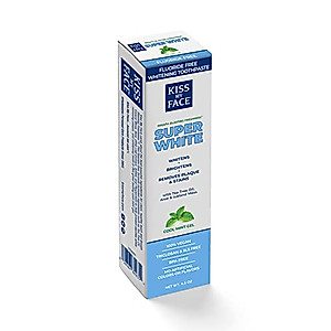 Kiss My Face Super White Cool Mint Gel Toothpaste, SLS And Fluoride Free, Removes Plaque And Prevents Tartar, With Added Tea Tree Oil, Aloe And Iceland Moss, 4.5 Oz