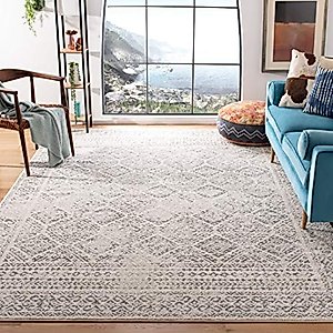 SAFAVIEH Tulum Collection Area Rug - 8' x 10', Ivory & Grey, Moroccan Boho Distressed Design, Non-Shedding & Easy Care, Ideal for High Traffic Areas in Living Room, Bedroom (TUL264A)