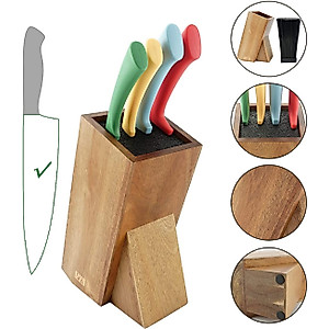 HomeEase Wood Universal Knife Block, Storage Holder Organizer, Easy to Clean Removable Plastic Rods