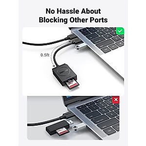 UGREEN SD Card Reader USB 3.0 Dual Slot Flash Memory Card Reader TF SD Micro SD SDXC SDHC MMC RS-MMC Micro SDXC Micro SDHC UHS-I for Mac Windows Linux Chrome Read 2 Cards Simultaneously