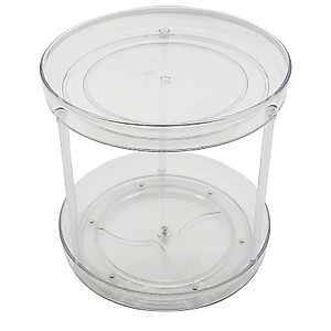 2 Tier Lazy Susan Organizer, Raised Edge Swivel Organizer for Spices, Condiments, Round Clear Turntable Organizer for Cabinets, Countertops, Bathroom, Refrigerator, Dining Room Organizer,9.5 Inches