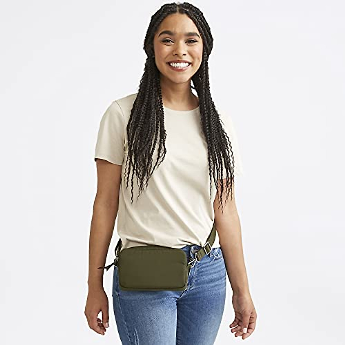 Vera Bradley Women's Cotton Convertible Pouch Crossbody Purse With RFID Protection, Climbing Ivy Green - Recycled Cotton, One Size